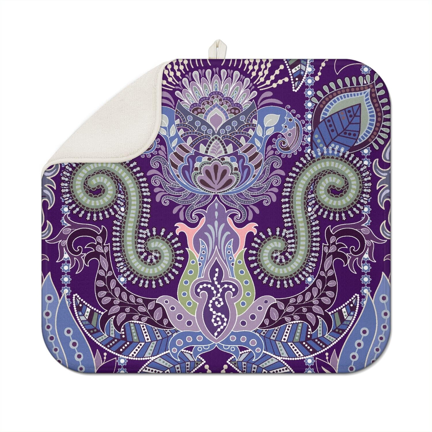 Chic Paisley Coffee Mat with Vibrant Boho and Mandala Floral Patterns – Absorbent Microfiber ...
