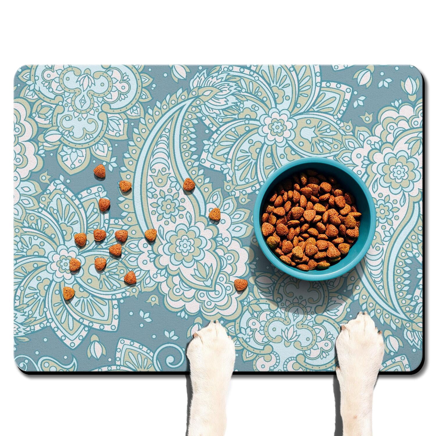 Chic Paisley Dog Feeding Mat - Waterproof Non-Slip Pet Food Mat with ...