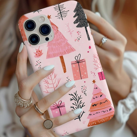 Chic Pink Christmas Tree Holiday Case for iPhone 17 to 11 Pro Max ...