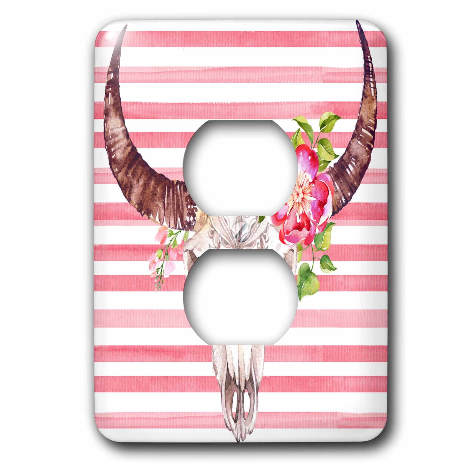 Chic Pink Floral Ornamental Cow Skull On Red Stripes Illustration 2 ...