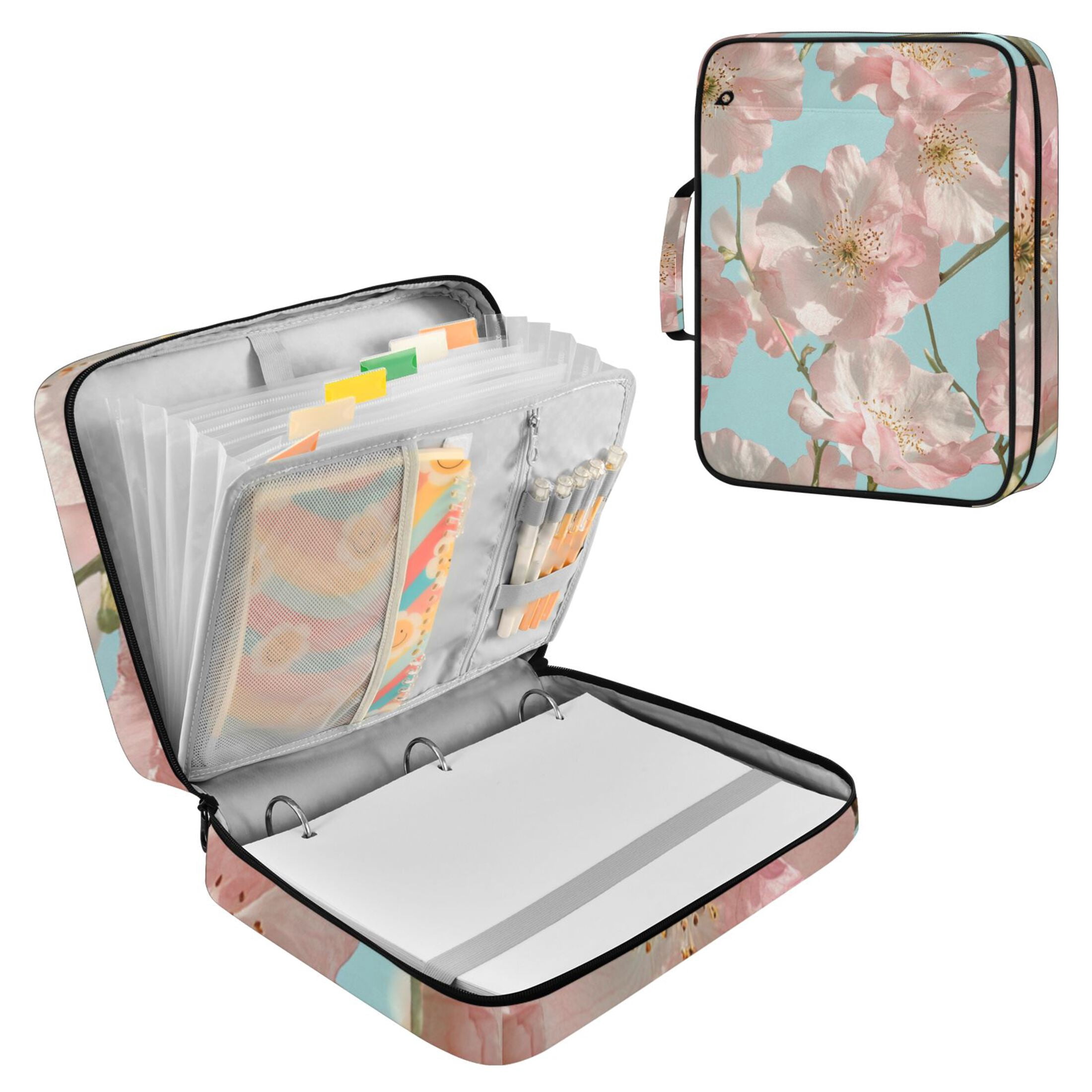 Chic Pink Flowers Accordion File Organizer Expanding File Folder 3-Ring ...
