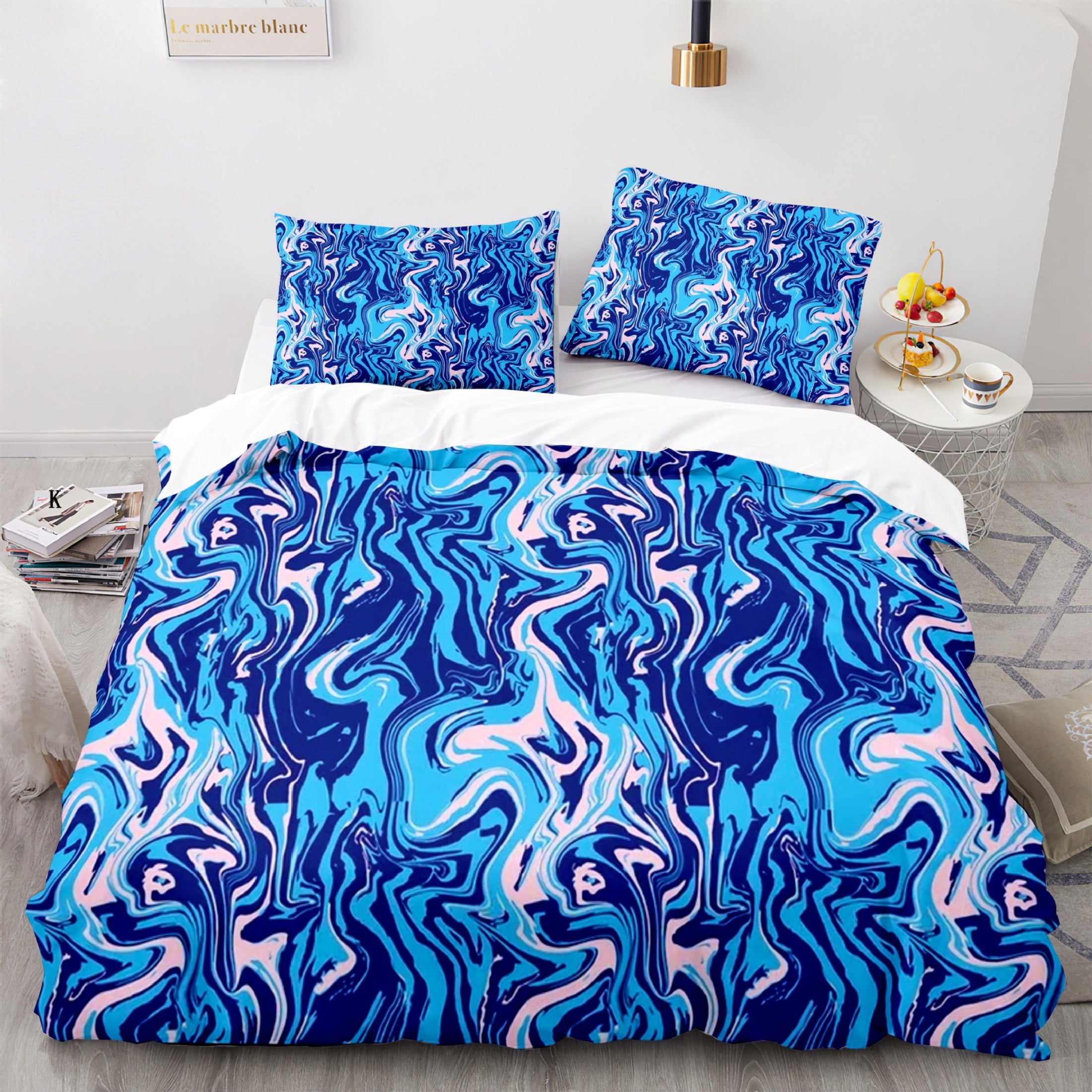 Chic Pink Marble Comforter Cover Girls Women Abstract Art Stone Decor ...