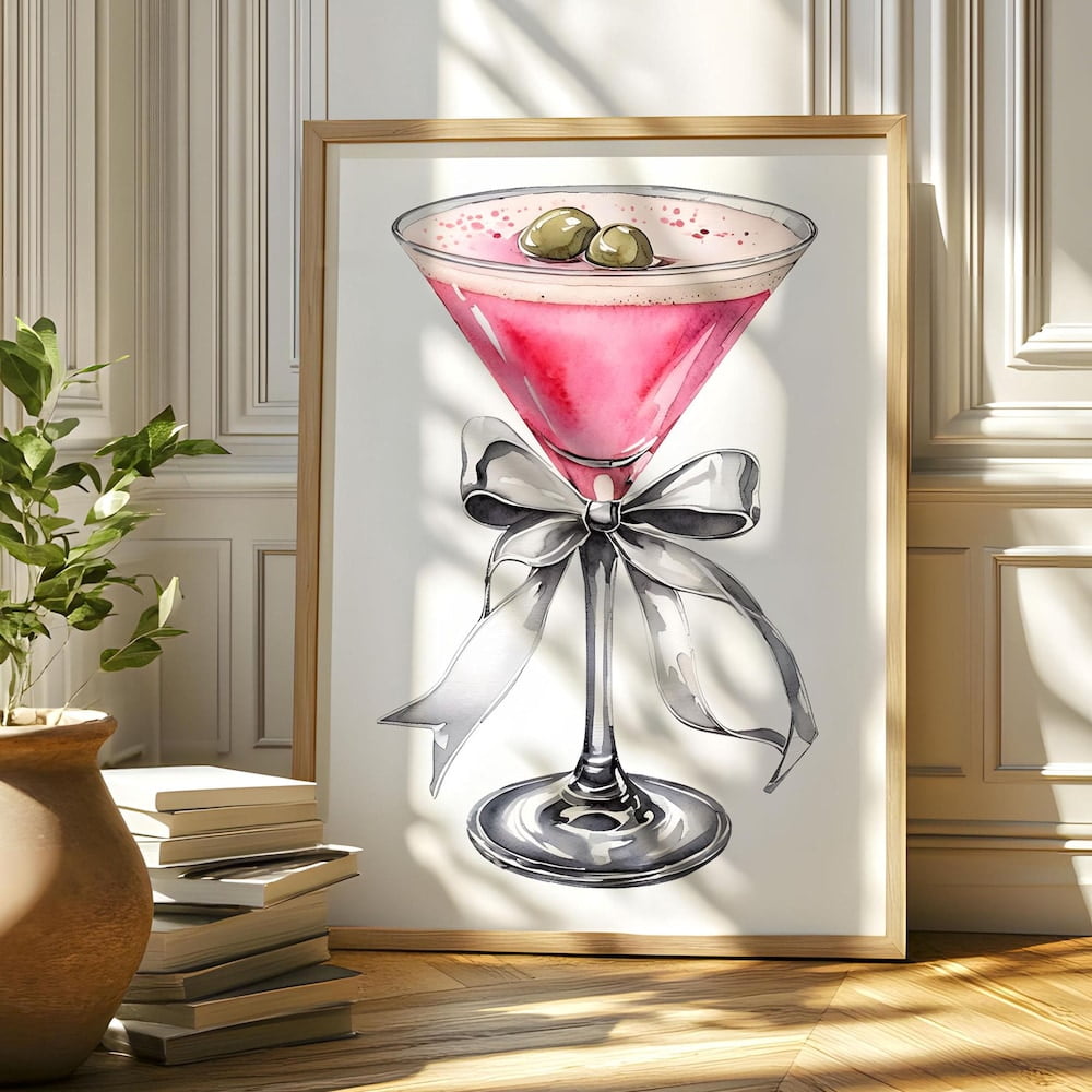Chic Pink Martini Coquette Poster - Elegant Wall Decor - Handmade Art ...