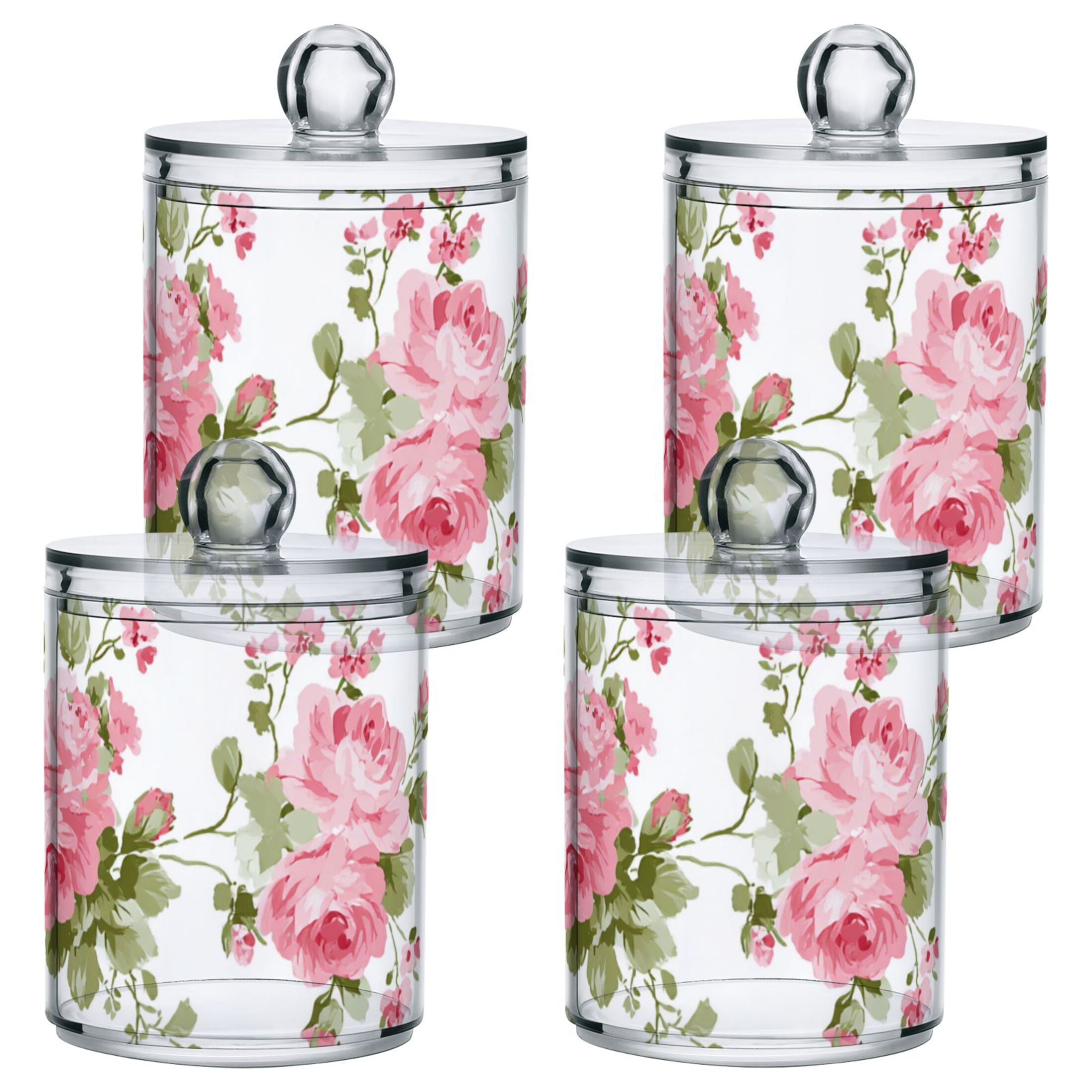 Chic Pink Roses Translucent Plastic Cans Storage Canisters with Lid Set ...