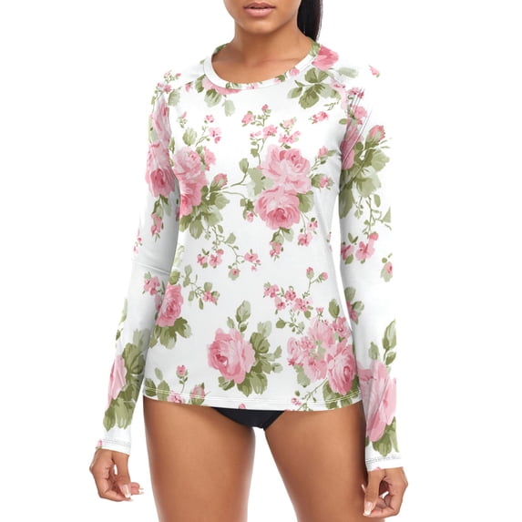 Chic Pink Roses Women's Rash Guard Shirts UPF 50+ Sun Protection ...