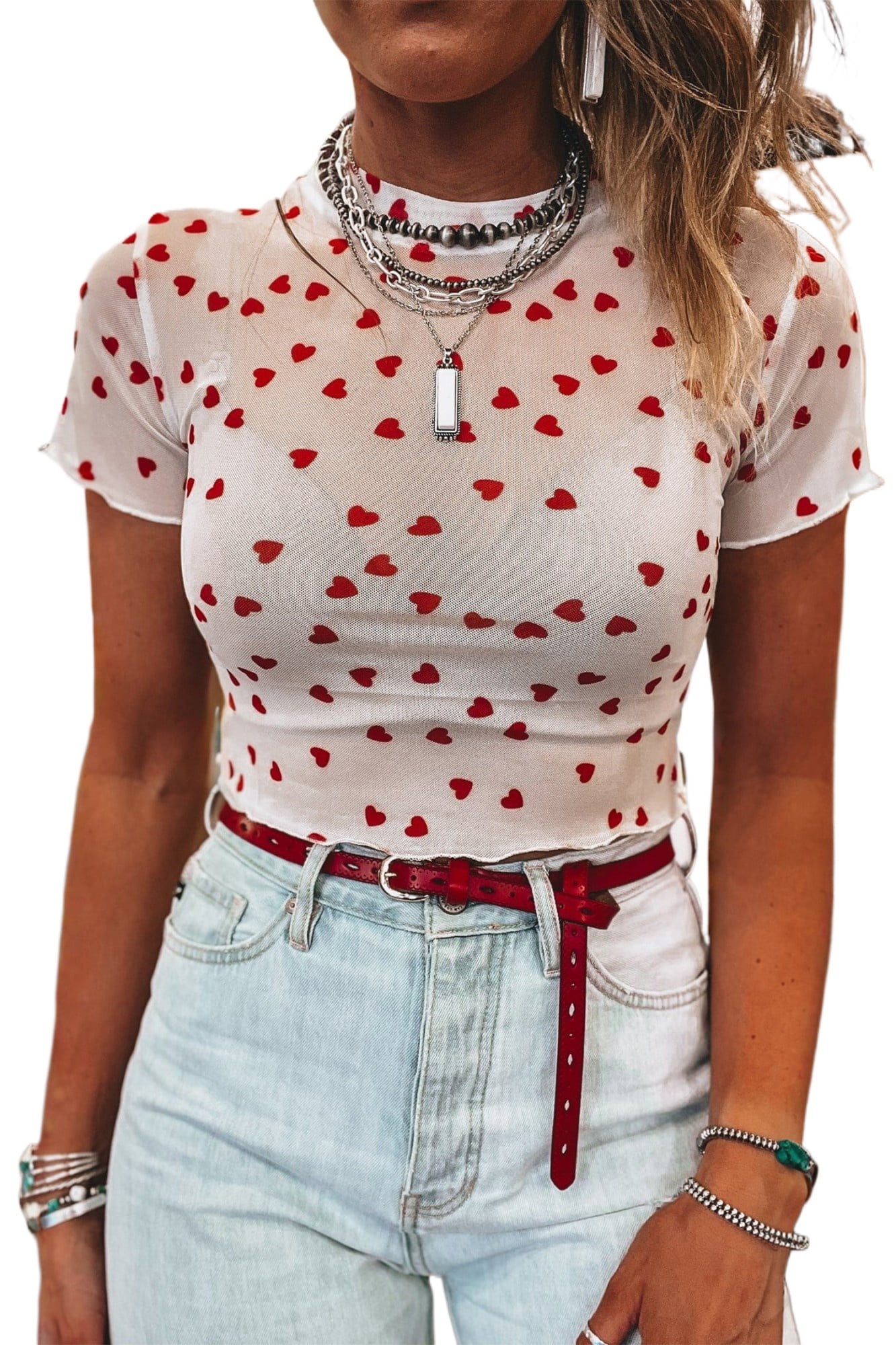 Chic Red Heart-Shaped Mesh Top for Women – Perfect for Valentine's Day ...