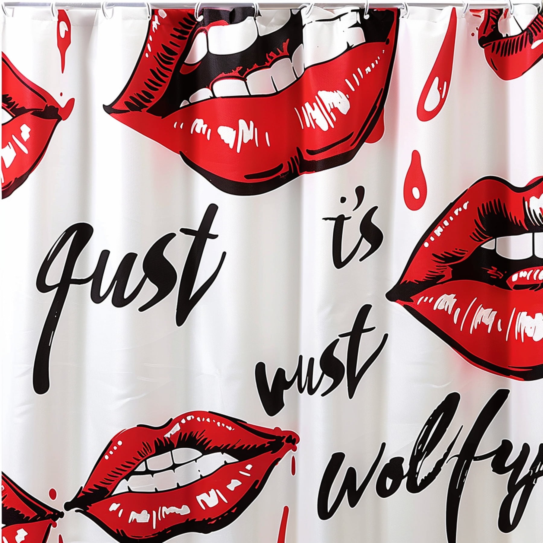Chic Red Lip Print Shower Curtain Bold Lipstick Design Glamorous ...