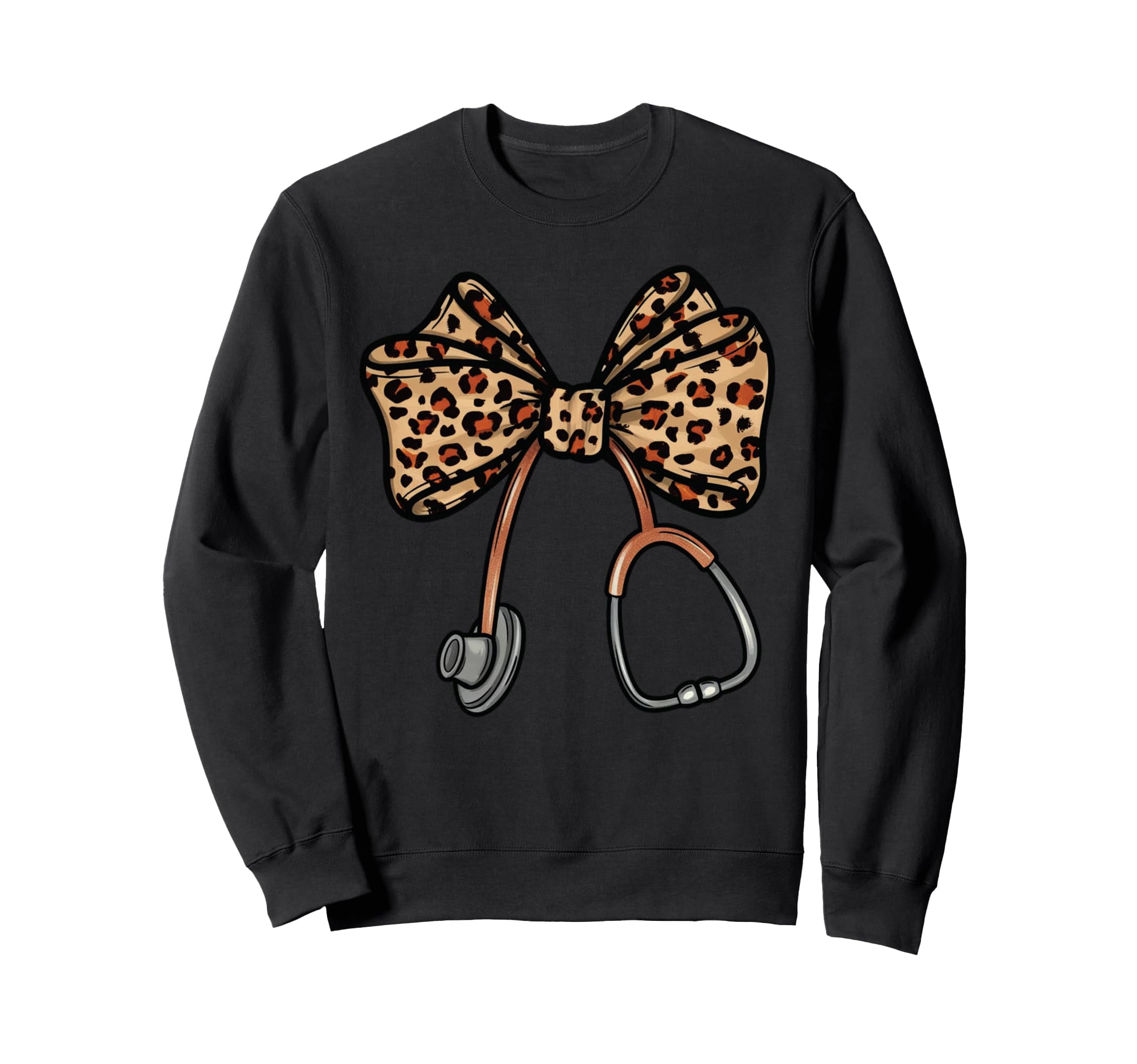 Chic Registered Nurse Leopard Bow Stethoscope Sweatshirt Comfortable ...