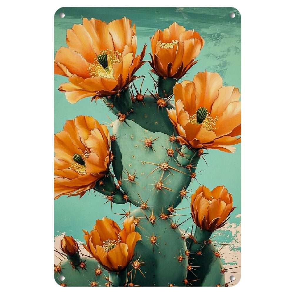 Chic Retro Cactus & Flower Metal Wall Art - 8x12" Iron Sign for Home, Bar, or Garage Decor ...