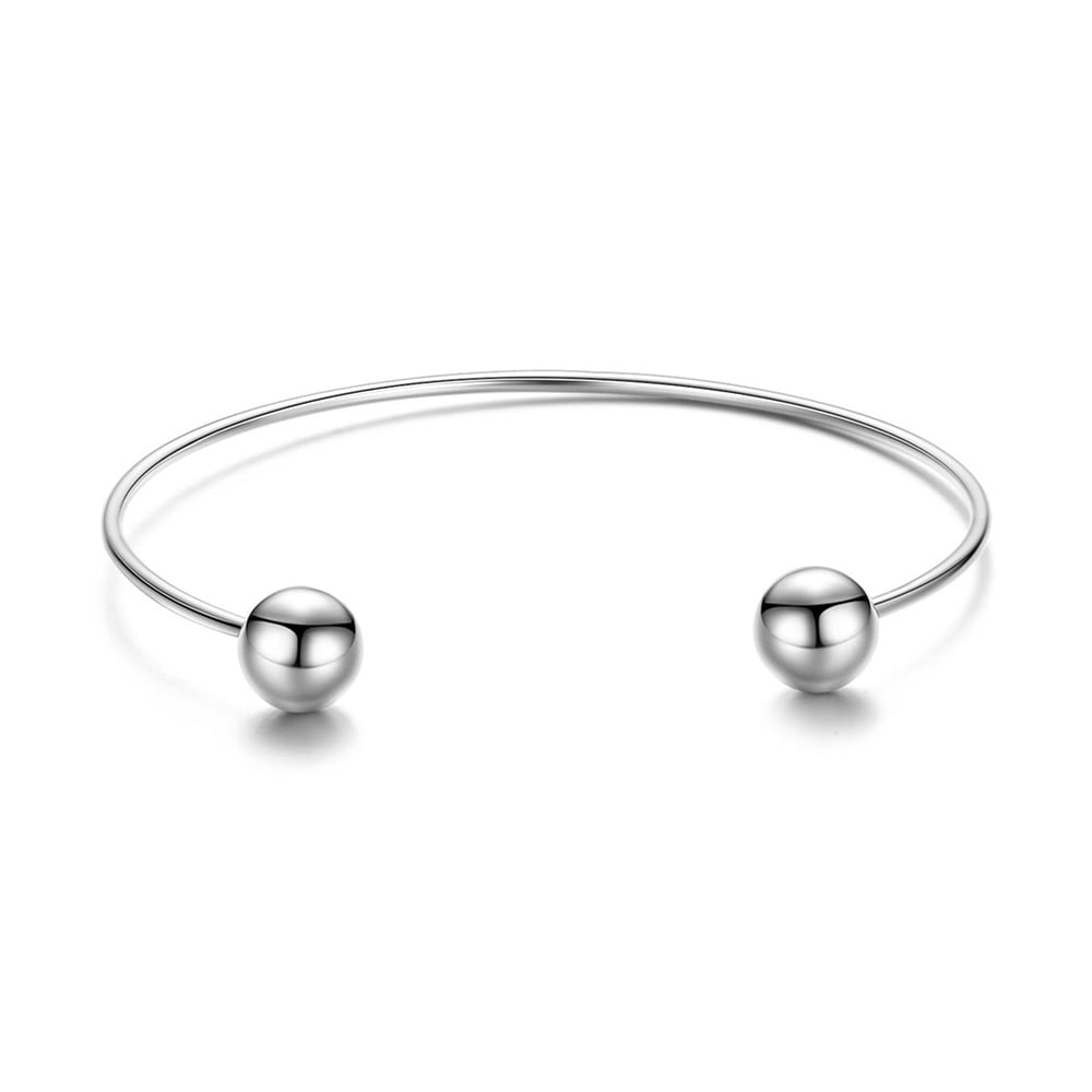 Chic Rhodium Plated 925 Sterling Silver Beads Cuff Bangle Platinum ...