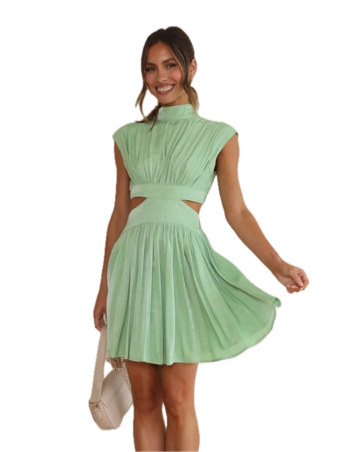 Chic Ruched Mini Dress with Bold Cutout Design and Mock Neck for ...