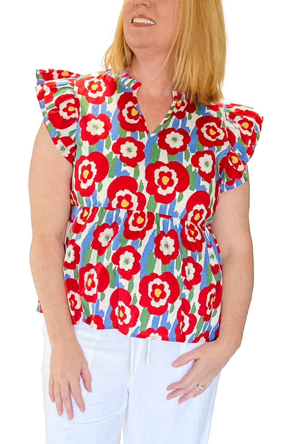 Chic Ruffle Sleeve Plus Size Blouse with Floral Design - Perfect for ...