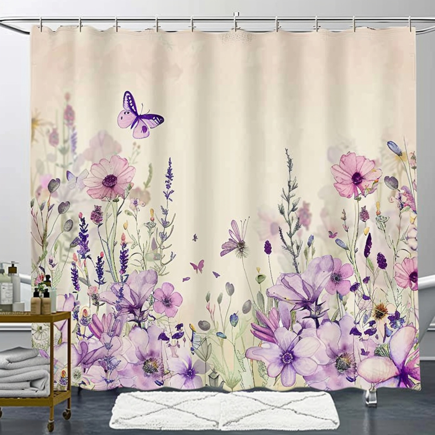 Chic Rustic Bathroom Set Watercolor Wildflowers And Butterflies Shower