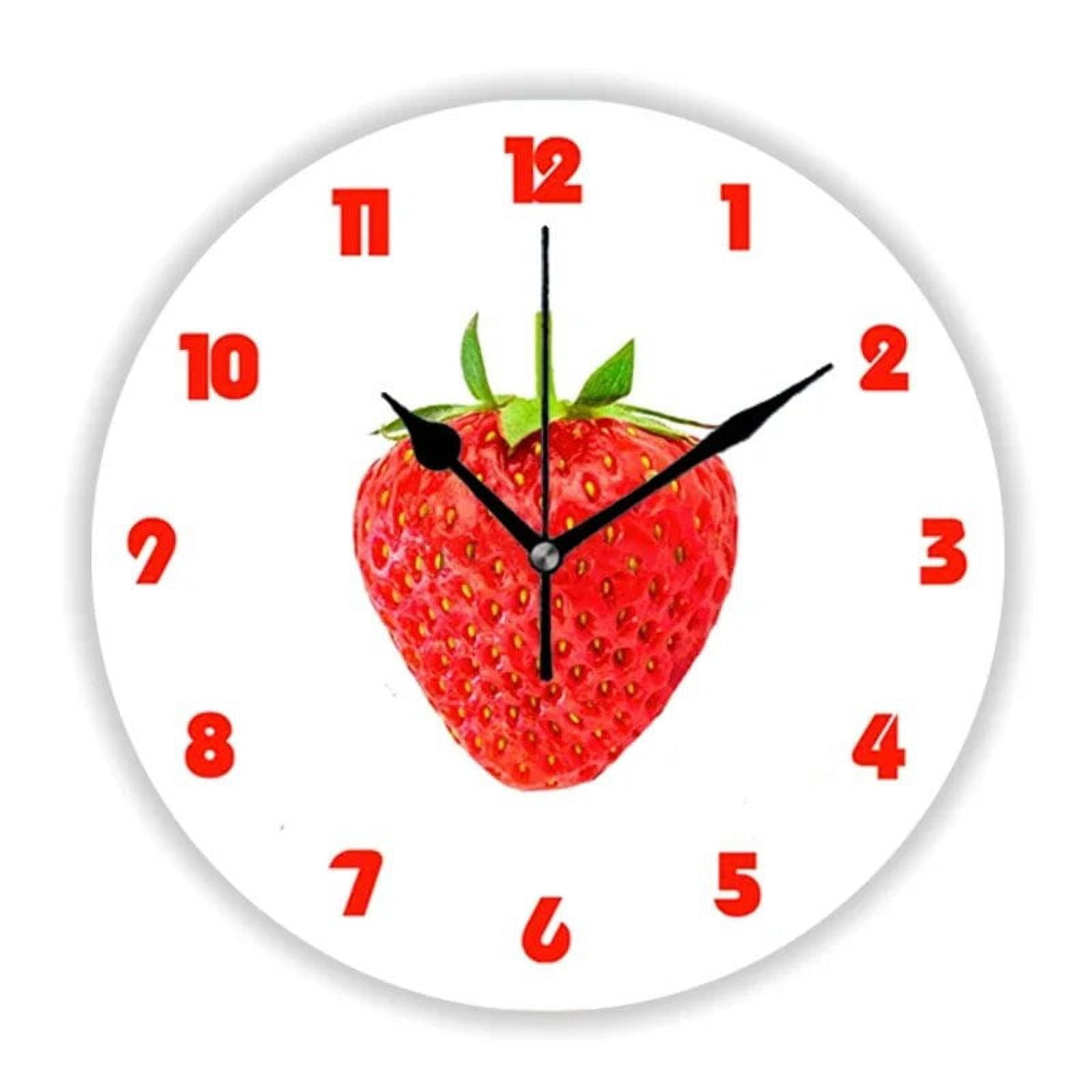 Chic Rustic Red Strawberry on Gingham Check Wall Clock Kitchen Dining ...