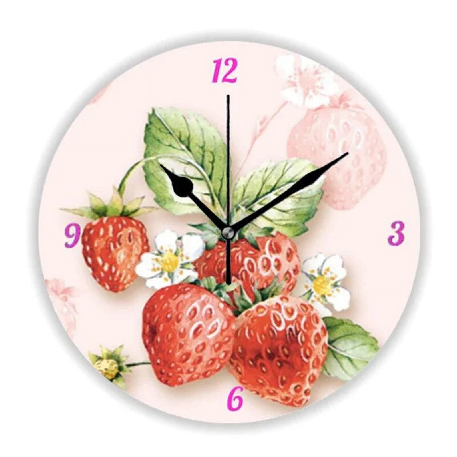 Chic Rustic Red Strawberry on Gingham Check Wall Clock Kitchen Dining ...