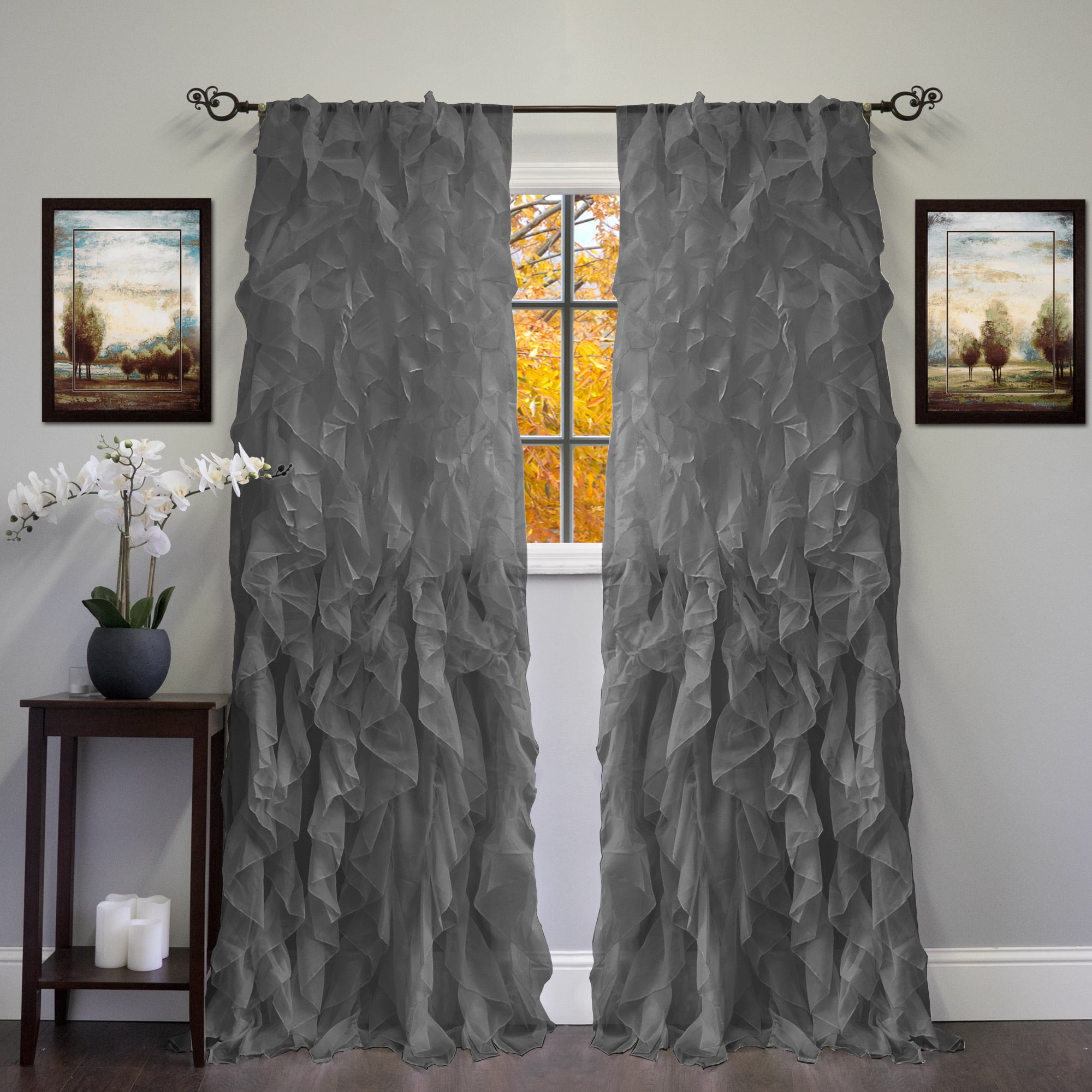 Chic Sheer Voile Vertical Ruffled Tier Window Curtain Single Panel 50 ...
