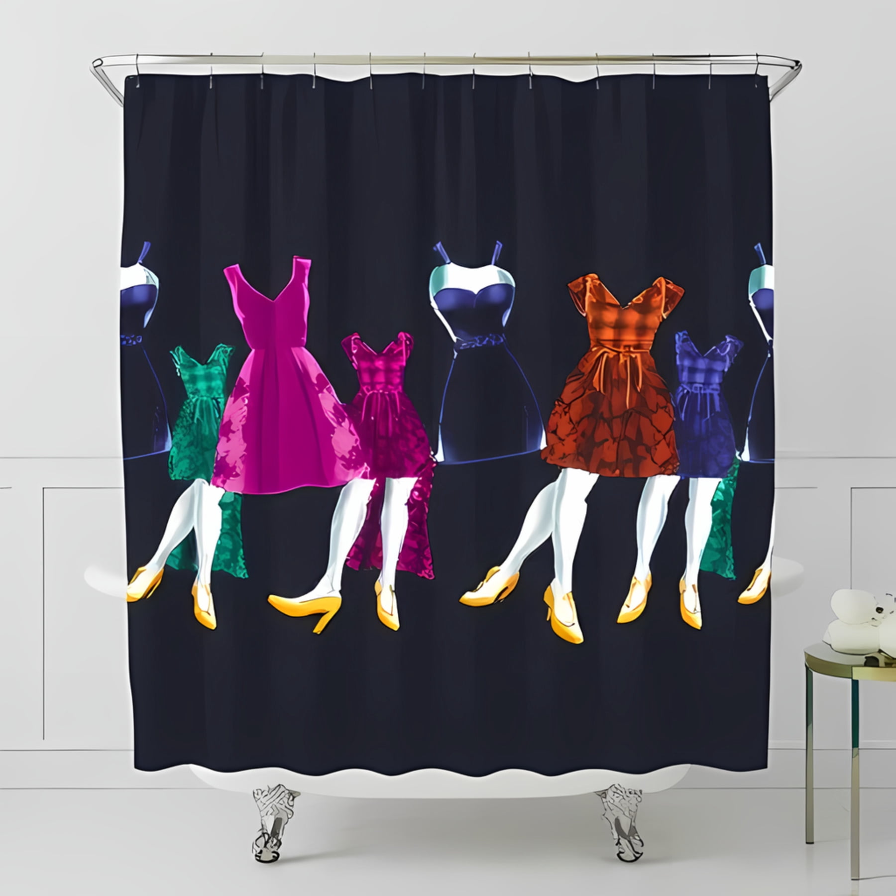 Chic Shower Curtain with Colorful Dresses and Elegant Legs in Stockings ...