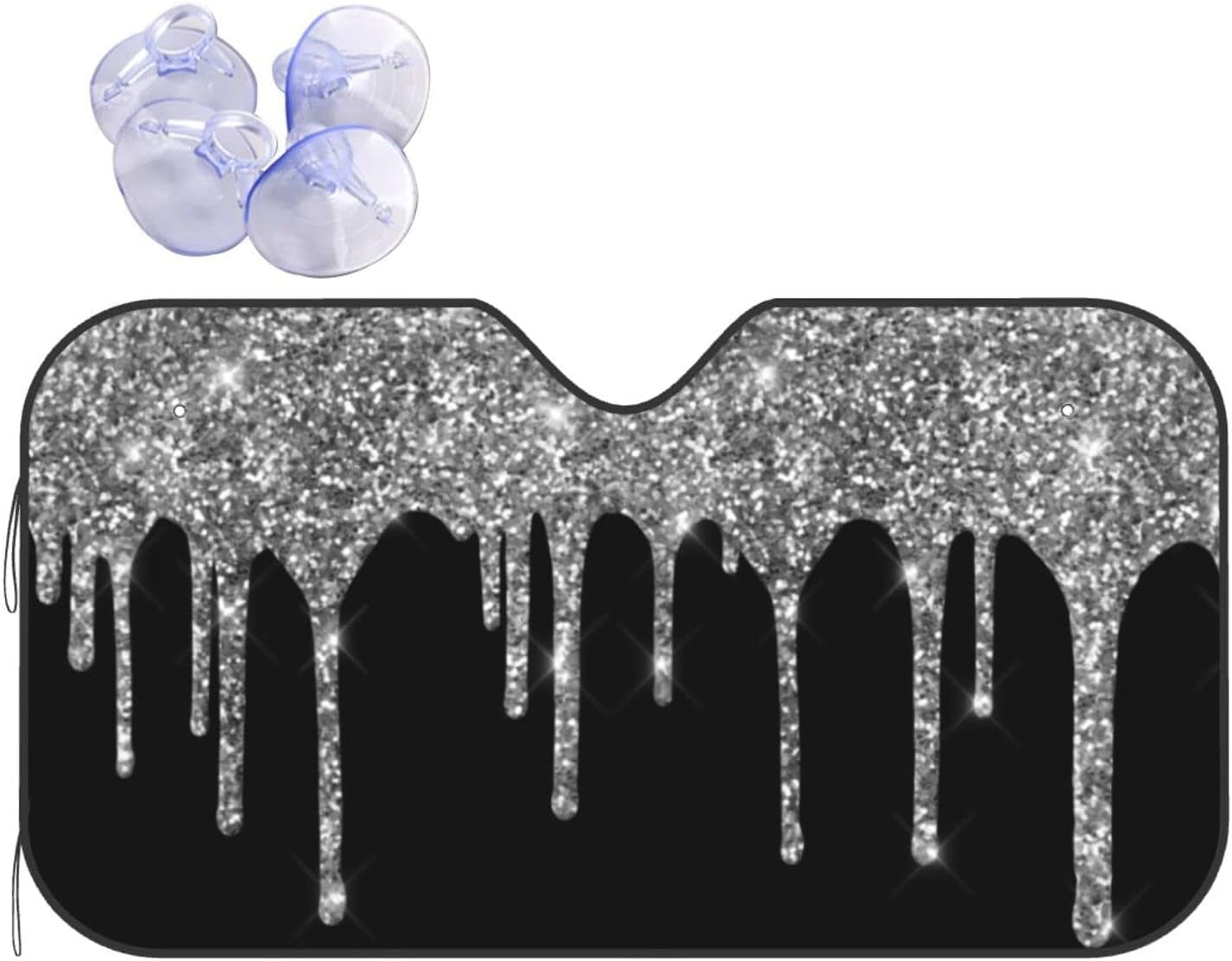 Chic Silver Glitter Drips Sparkle Black Car Windshield Sunshade, Window ...