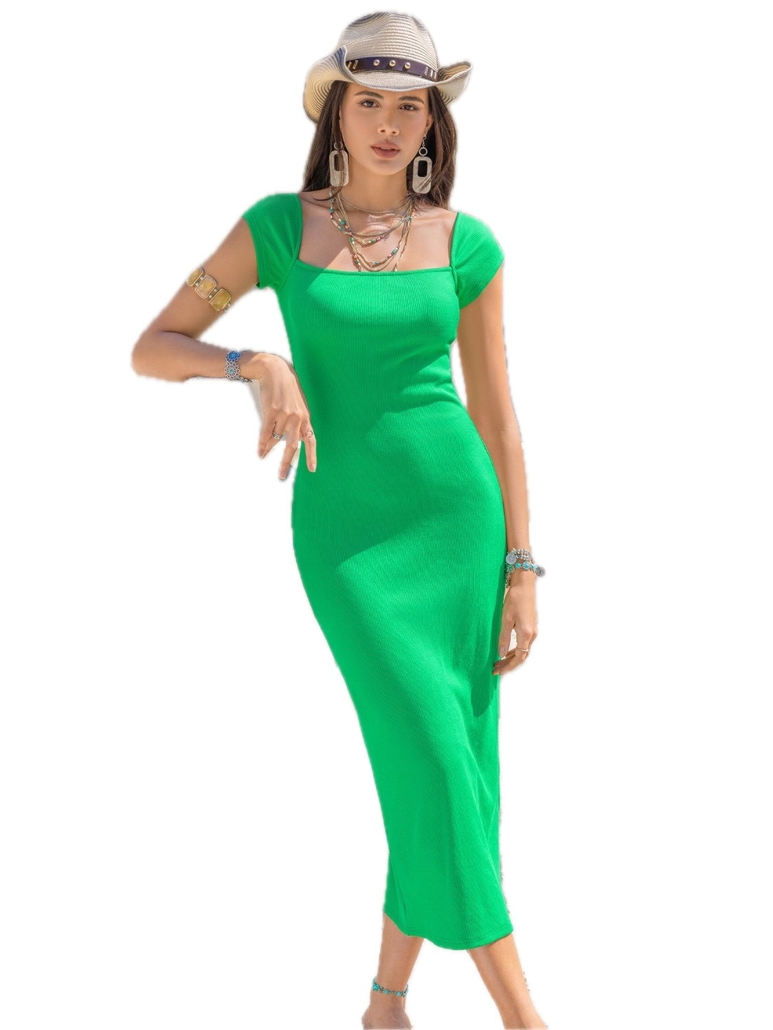 Chic Square Neck Cap Sleeve Midi Dress - Walmart.com