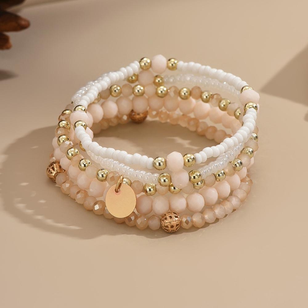 Chic Stretchy Women Bracelet Set with Metal Disc Charms in 5 Colors ...
