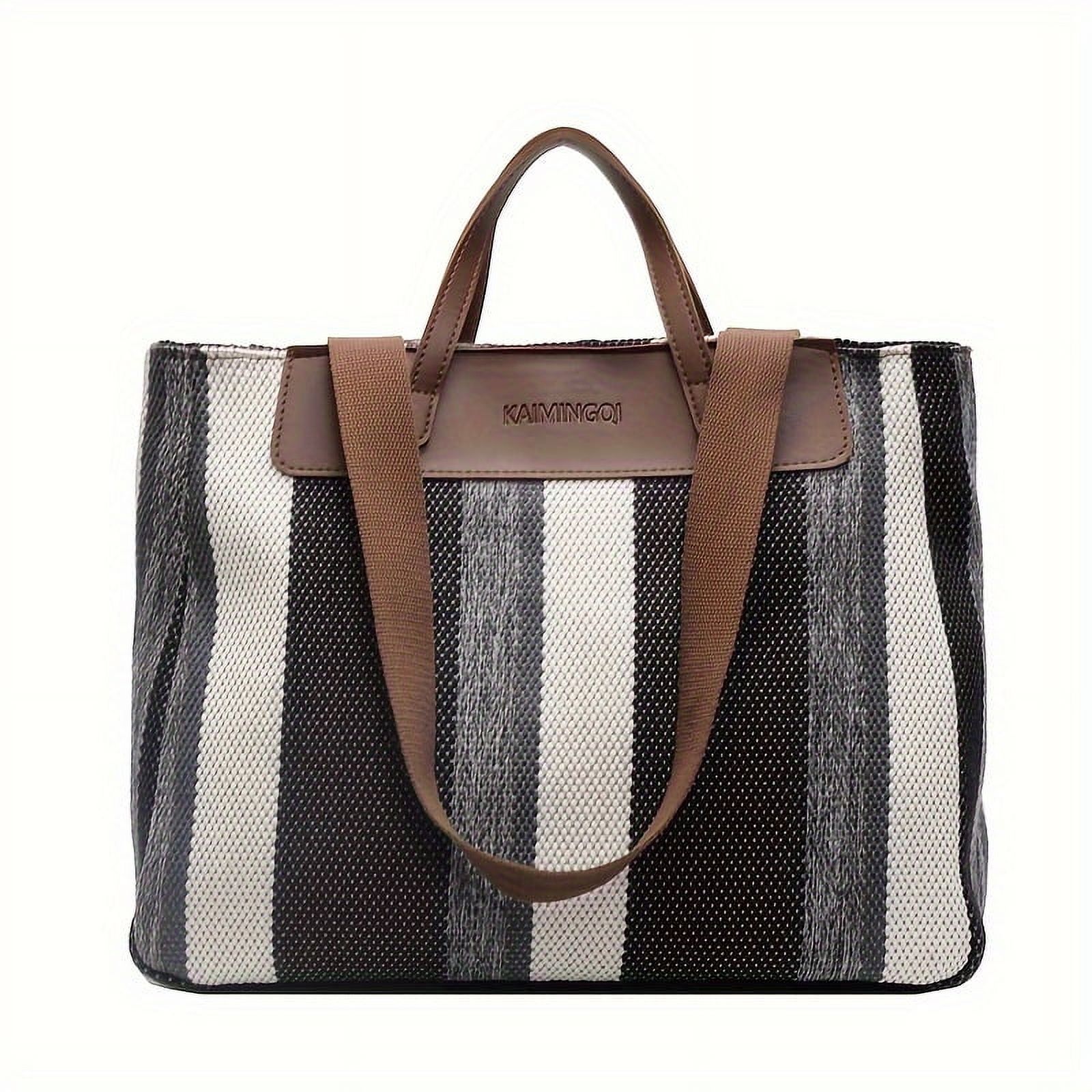 Chic Striped Canvas Tote Bag for Women - Versatile & Casual Shoulder ...