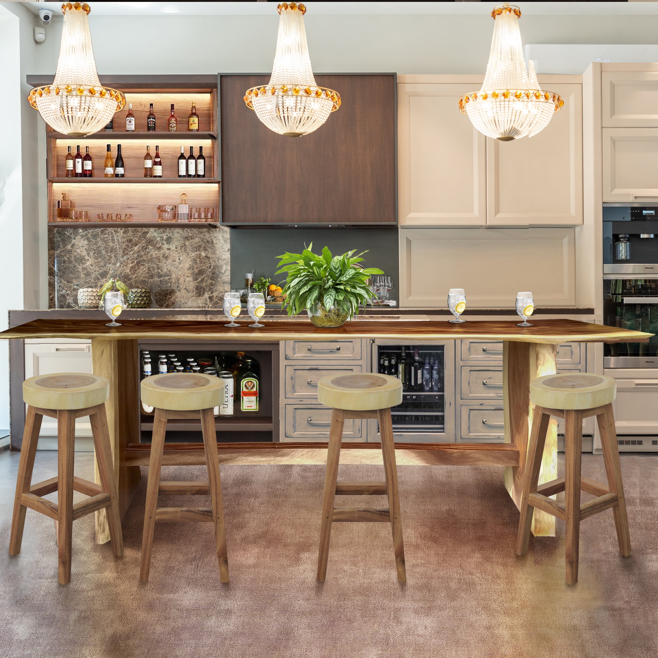 Chic Teak Suar Live Edge Unique Slab Bar Table, 118" Light & Dark ...