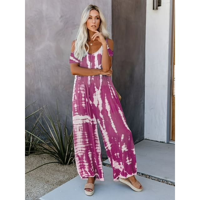 Chic Tie-Dye Jumpsuit with Cut-Out Details – Comfort Fit Wide Leg ...