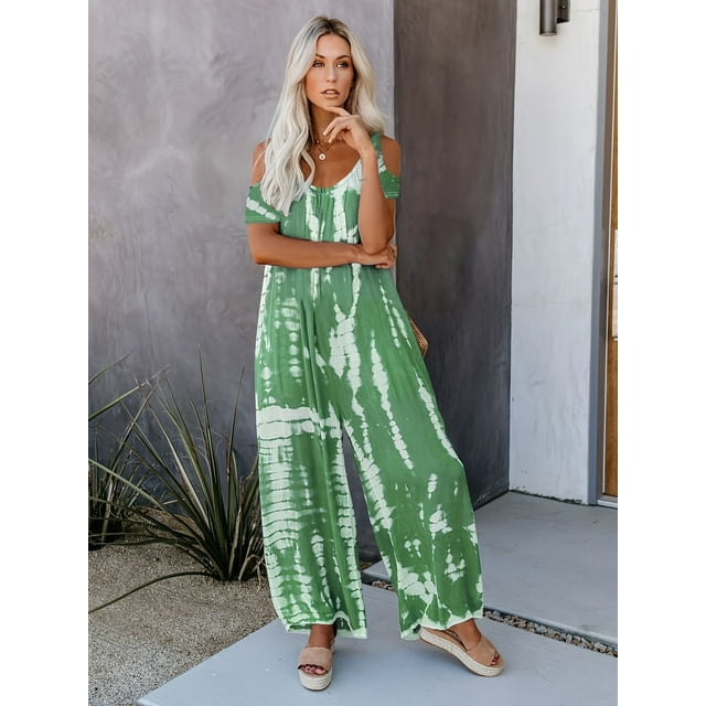 Chic Tie-Dye Jumpsuit with Cut-Out Details – Comfort Fit Wide Leg ...