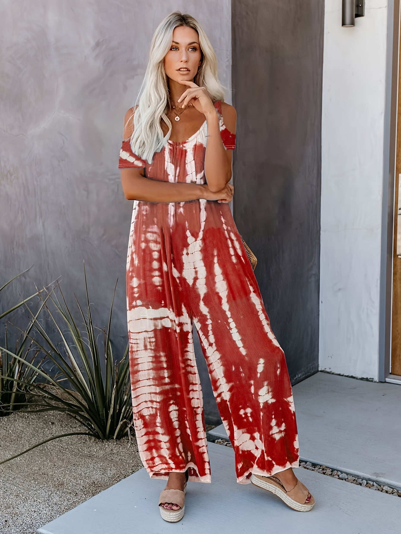 Chic Tie-Dye Jumpsuit with Cut-Out Details – Comfort Fit Wide Leg ...