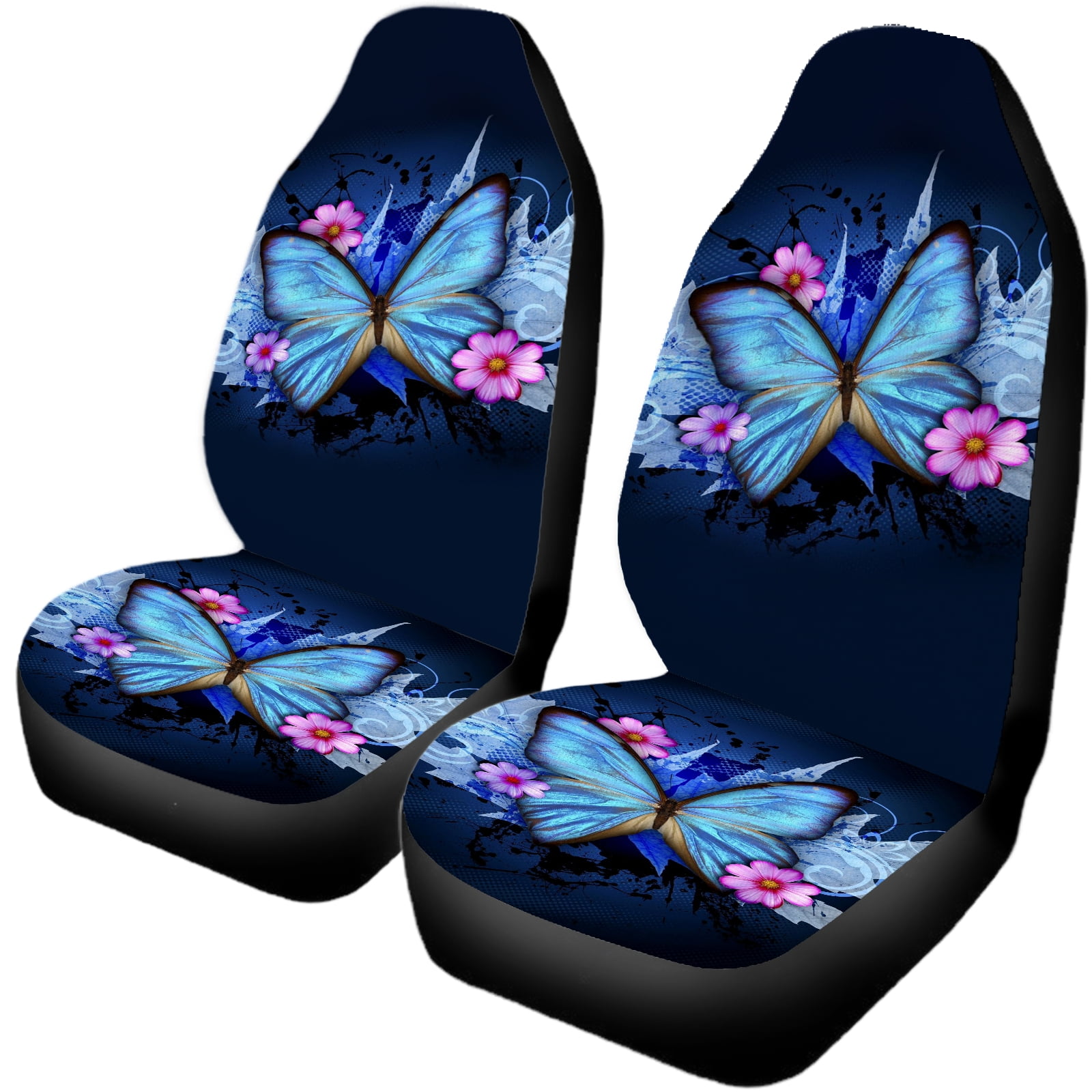 Chic Tropical Blue Butterfly Floral Car Seat Covers High Back Design ...