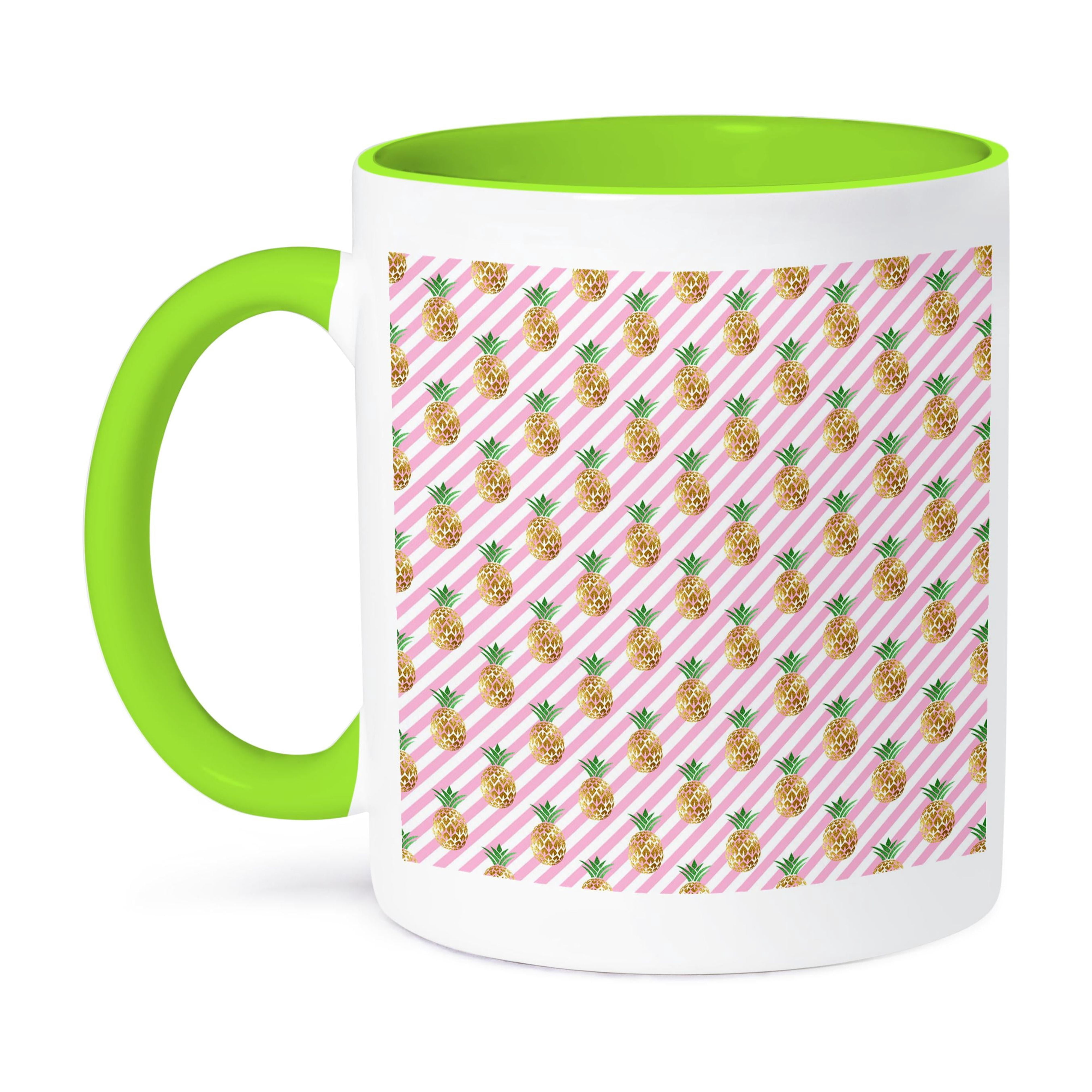 3dRose, Chic Tropical Gold Pineapples On Pink and White Diagonal ...