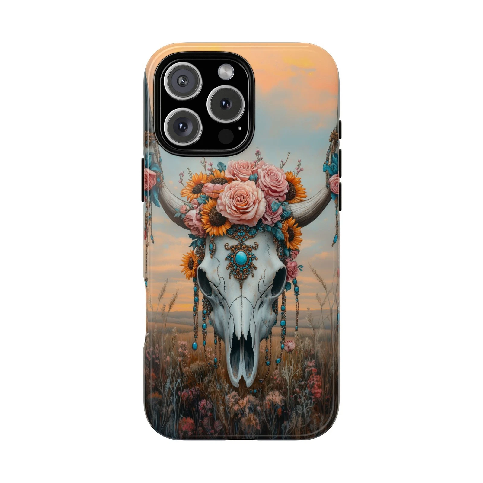 Chic Turquoise Cow Head Art Print Phone Case for iPhone 17 through 11 ...