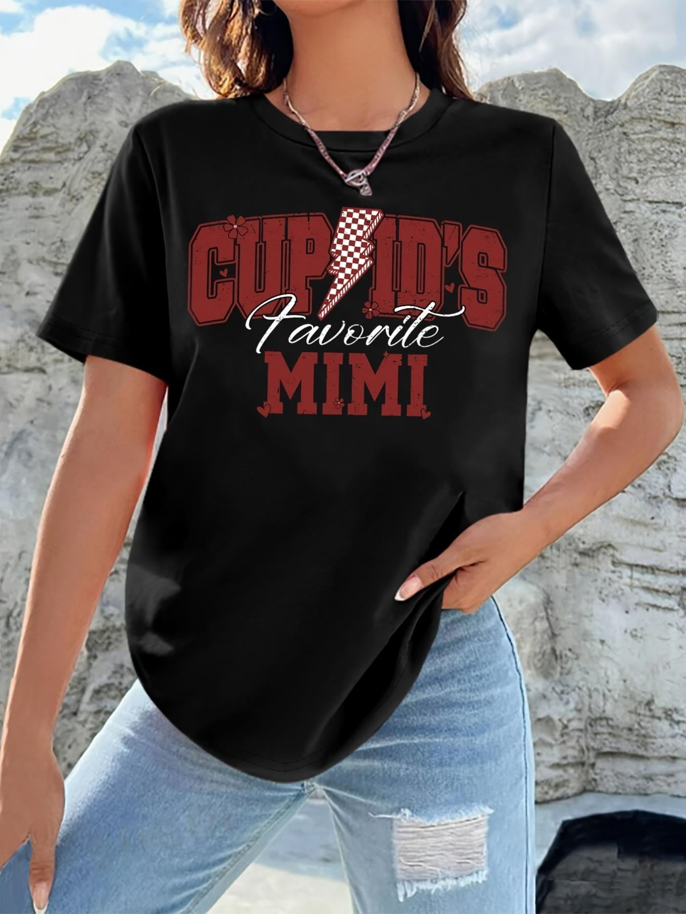 Chic Valentine's Day 'Cupid's Favorite Mimi' Women's Black T-Shirt ...