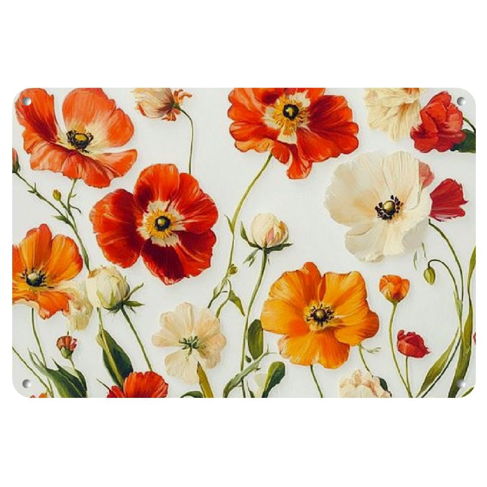 Chic Vintage Orange Poppy Floral Art Metal Sign - 12x8" Tin Plate for ...