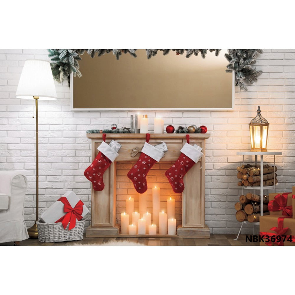 Chic Wall Fireplace Flowers Photography Backdrops Photo Backgrounds ...