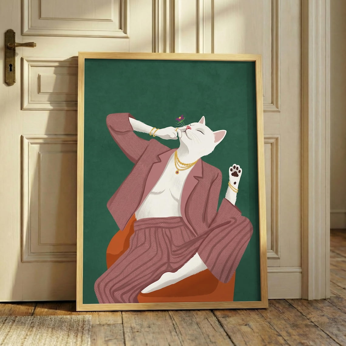 Chic White Cat Relaxed Feline Fashion Whimsical Boss Cat Feminist ...