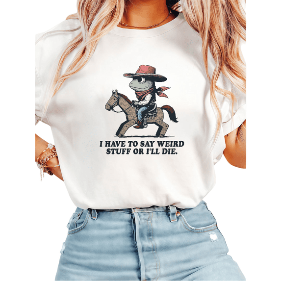 Chic White Rocking Horse Frog Graphic Tees Print Tshirt Everyday Casual ...