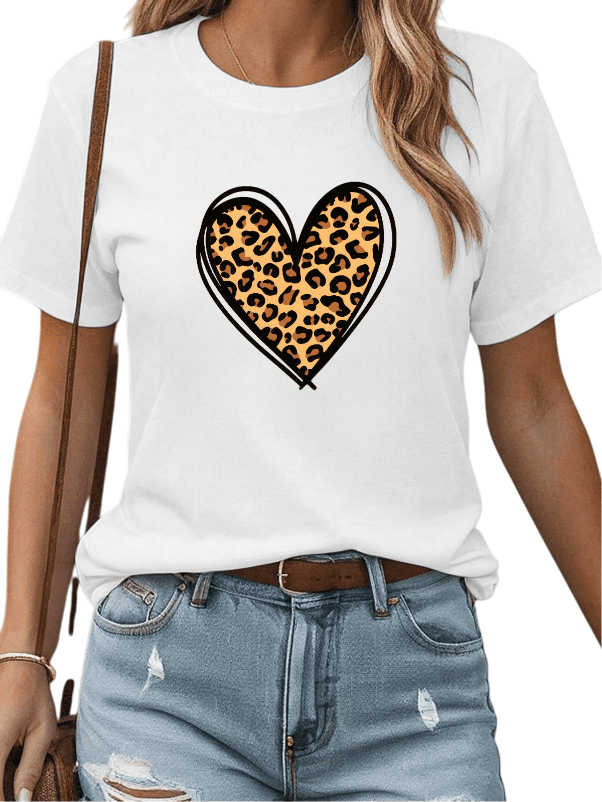 Chic White S-5XL Print Tshirt Leopard Heart 100 Animal Print Design ...