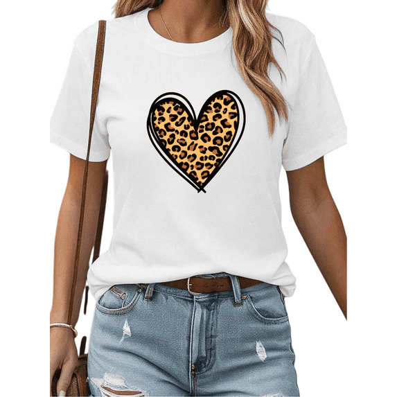 Chic White S-5XL Print Tshirt Leopard Heart 100 Animal Print Design ...