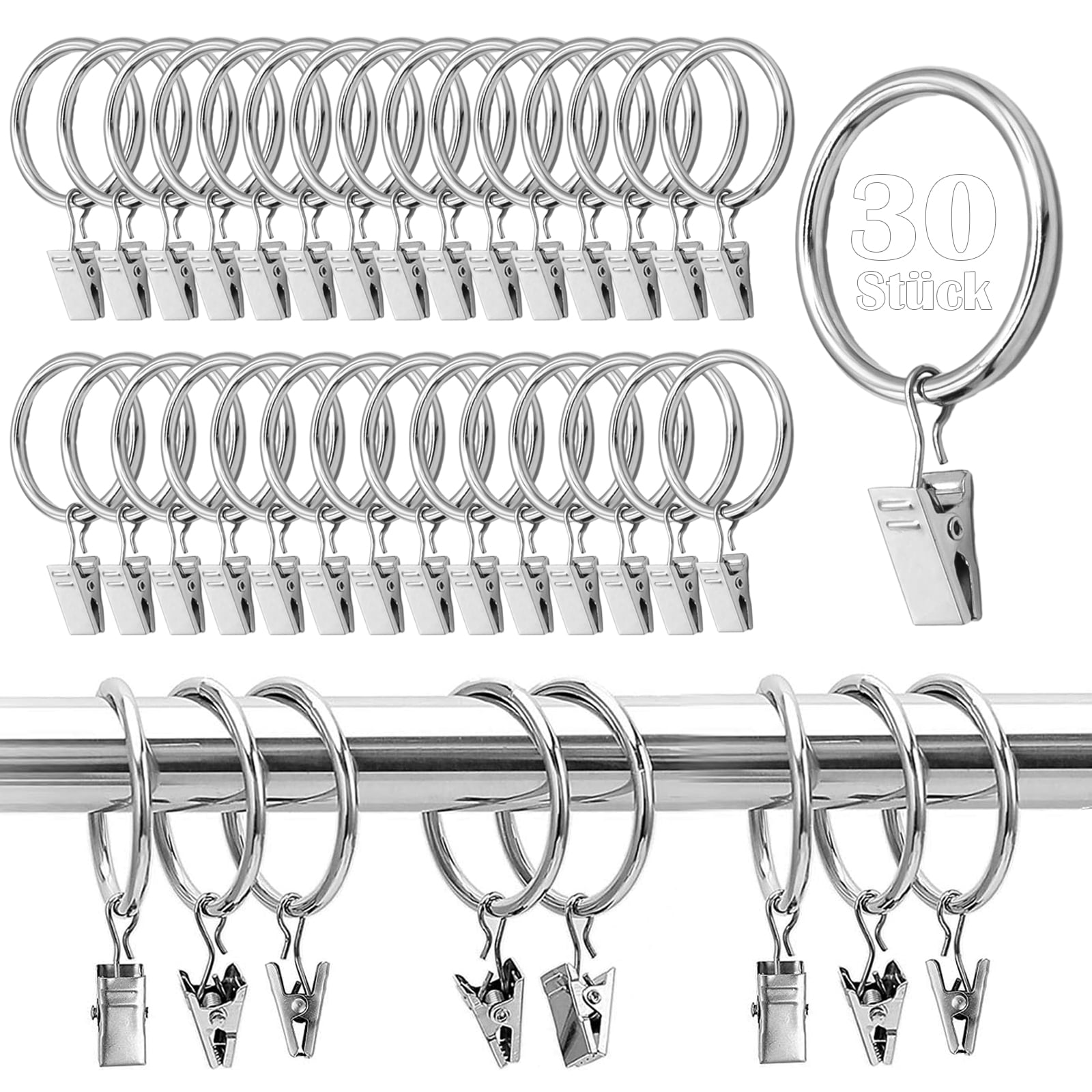 Chic Window Decor, Metal Curtain Rings with Clips, Easy Slide Drapery ...