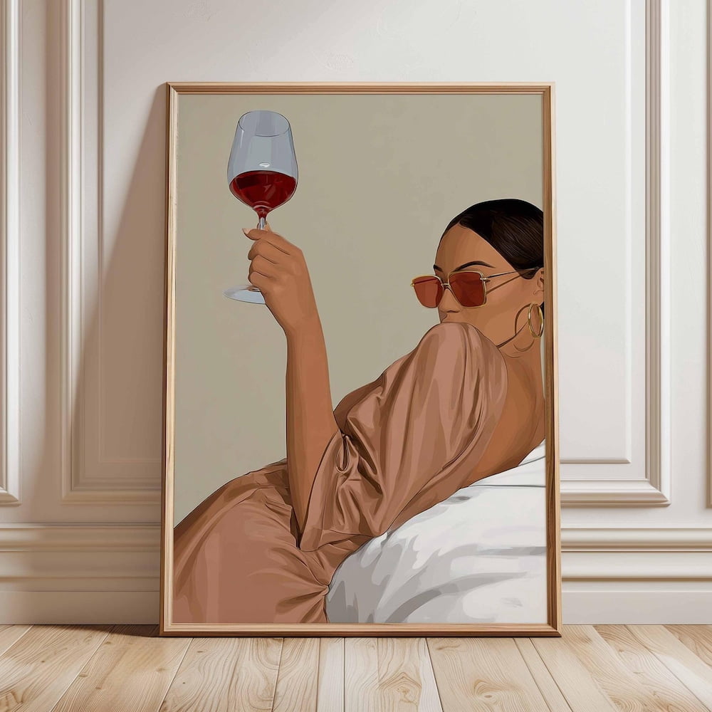 Chic Woman With Wine Art Print Modern Minimalist Decor Home Decor ...