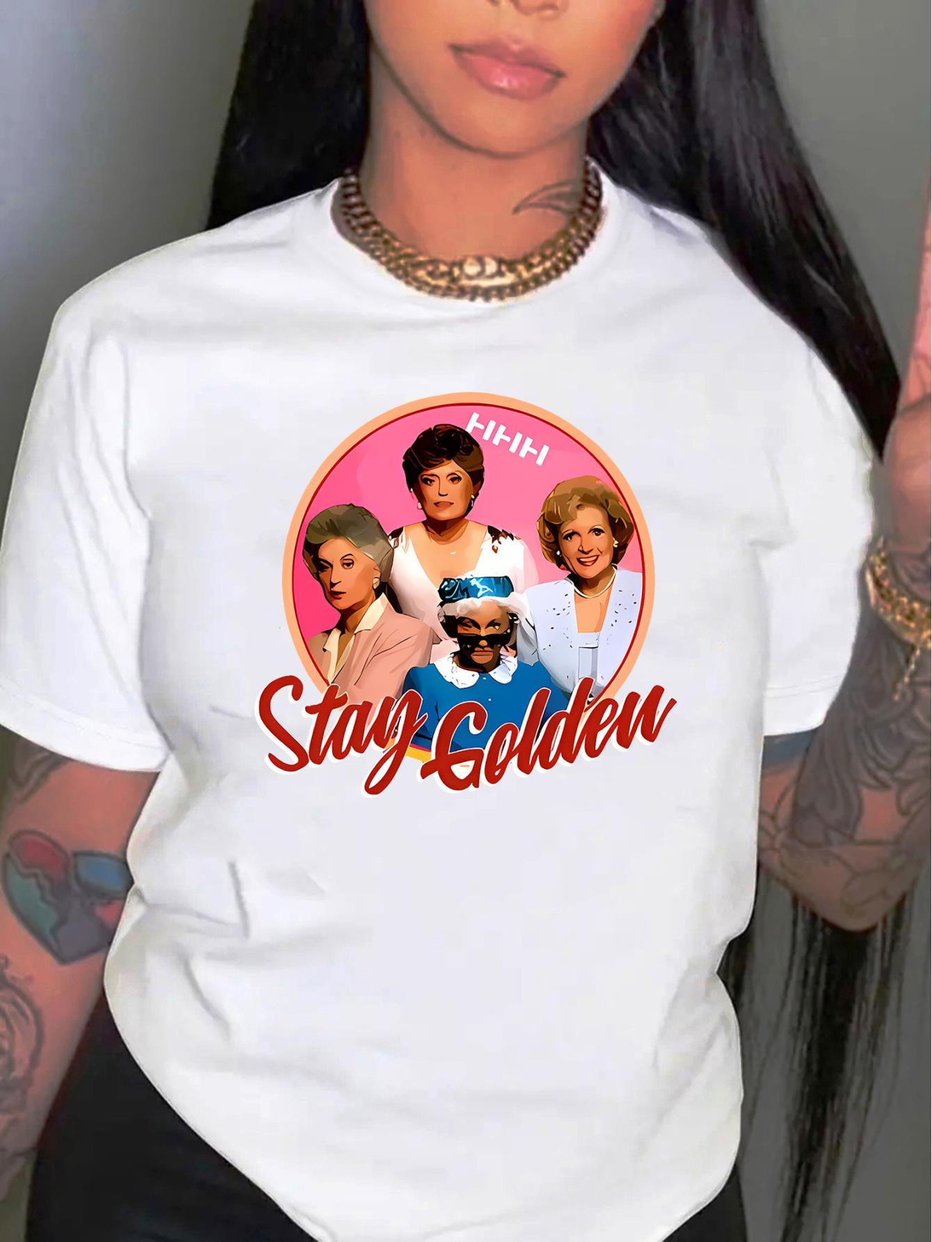Chic Women's Graphic Tee - Casual Round Neck Short Sleeve, Stretchy ...