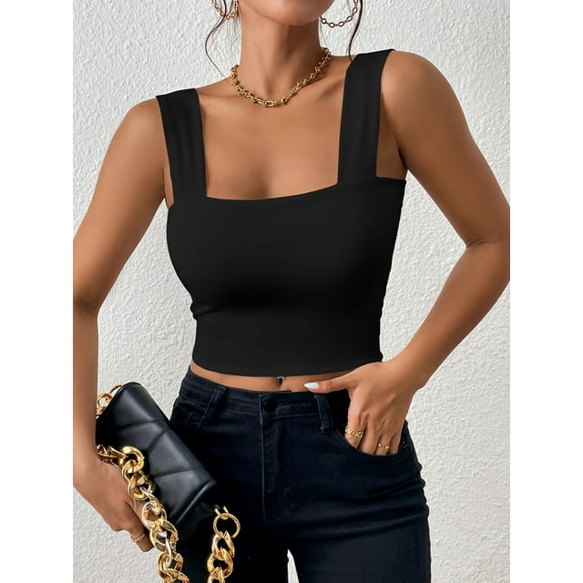 Chic Women's Solid Crop Tank Top - Stretchy & Comfortable Sleeveless ...