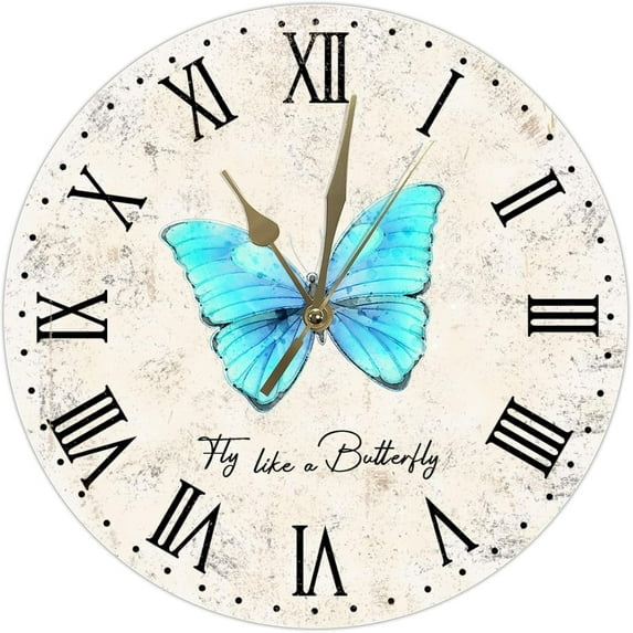 Chic Wood Wall Clock Silent Non-Ticking Round Wooden 10-Inch Battery ...