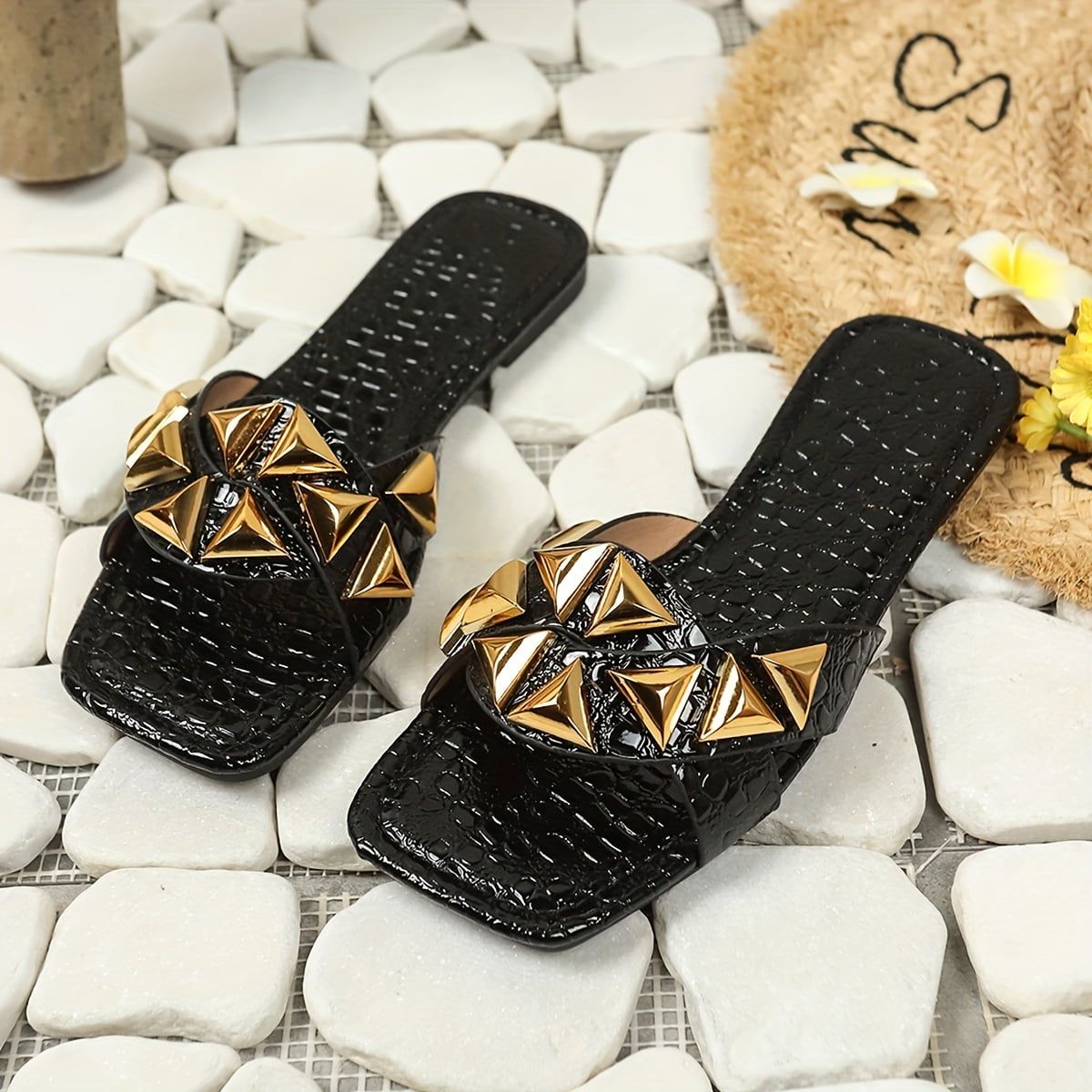 Chic Woven Straw Slides - Colorblock Design, Soft Linen Sole - Perfect ...