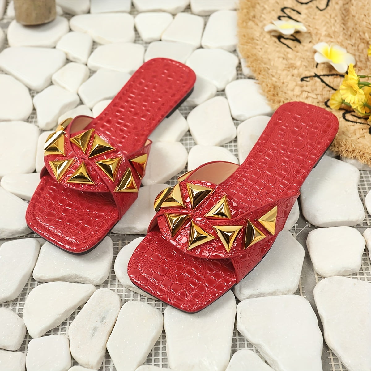 Chic Woven Straw Slides - Colorblock Design, Soft Linen Sole - Perfect ...