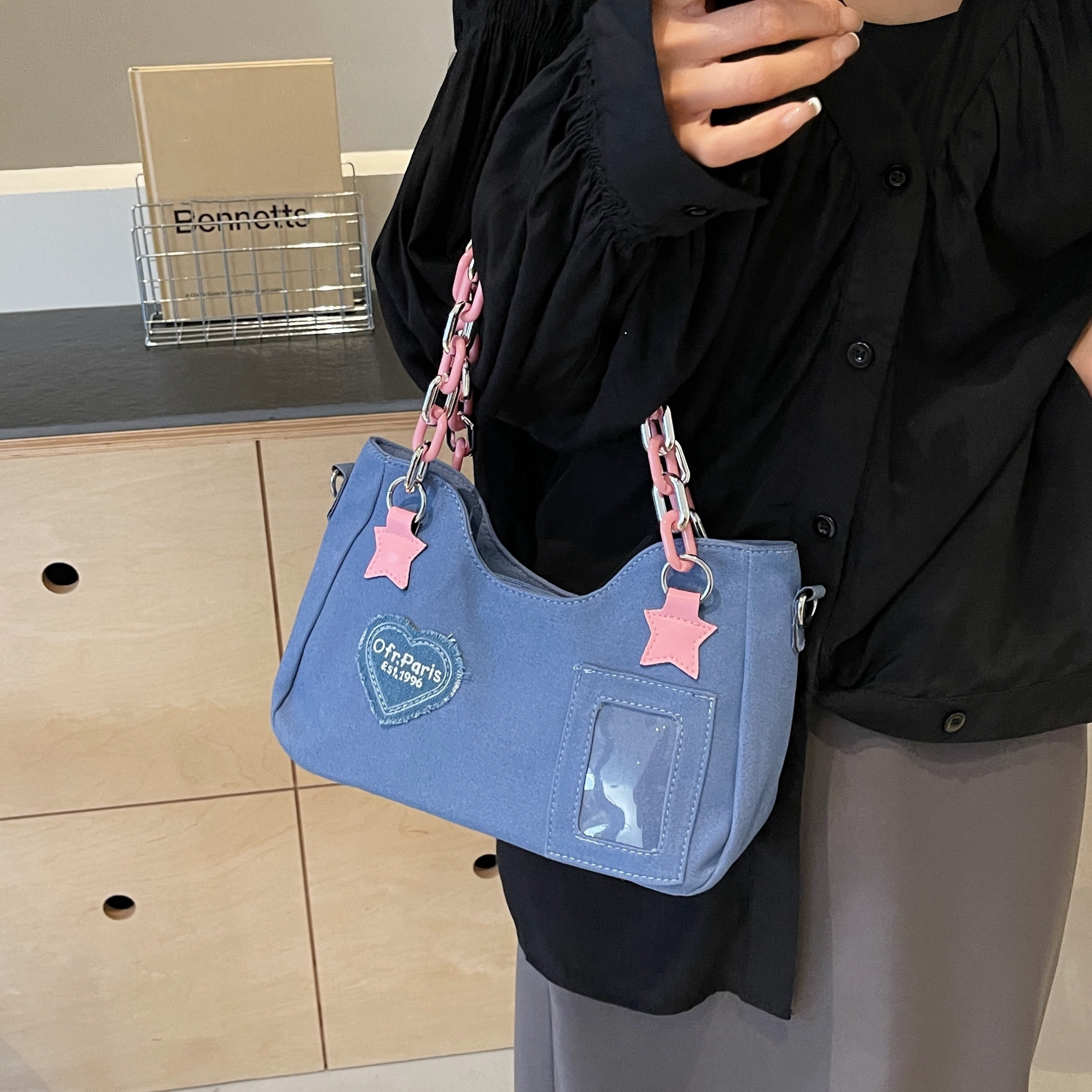 Chic Y2K Style Armpit Handbag, Fashionable All-Match Denim Single ...