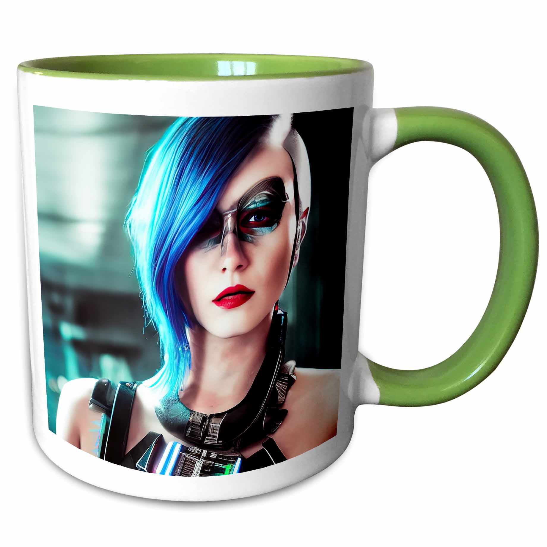 3drose, Chic Young Woman Cyberpunk Cyborg. Blue Hair, Red Lips. Digital ...