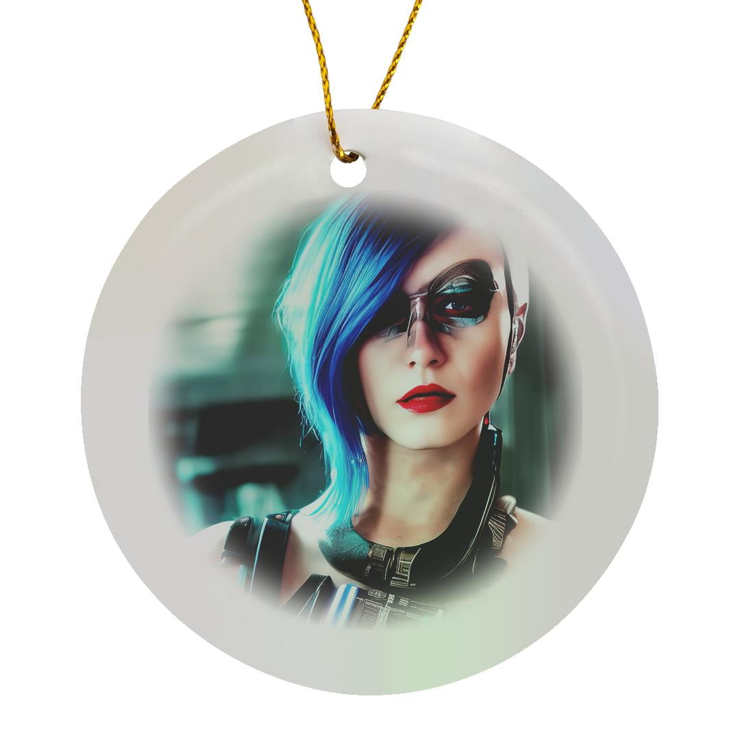 3drose, Chic Young Woman Cyberpunk Cyborg. Blue Hair, Red Lips. Digital ...