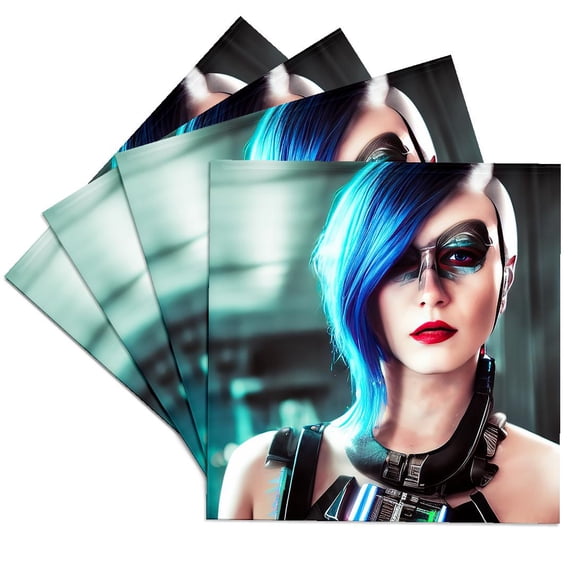3drose, Chic Young Woman Cyberpunk Cyborg. Blue Hair, Red Lips. Digital ...